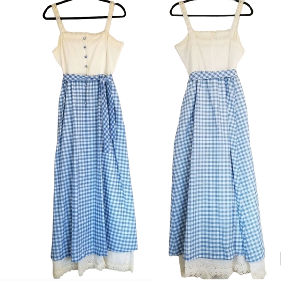Hand Crafted | Dresses | Vintage7s Handmade Blue Gingham Lace Trim ...